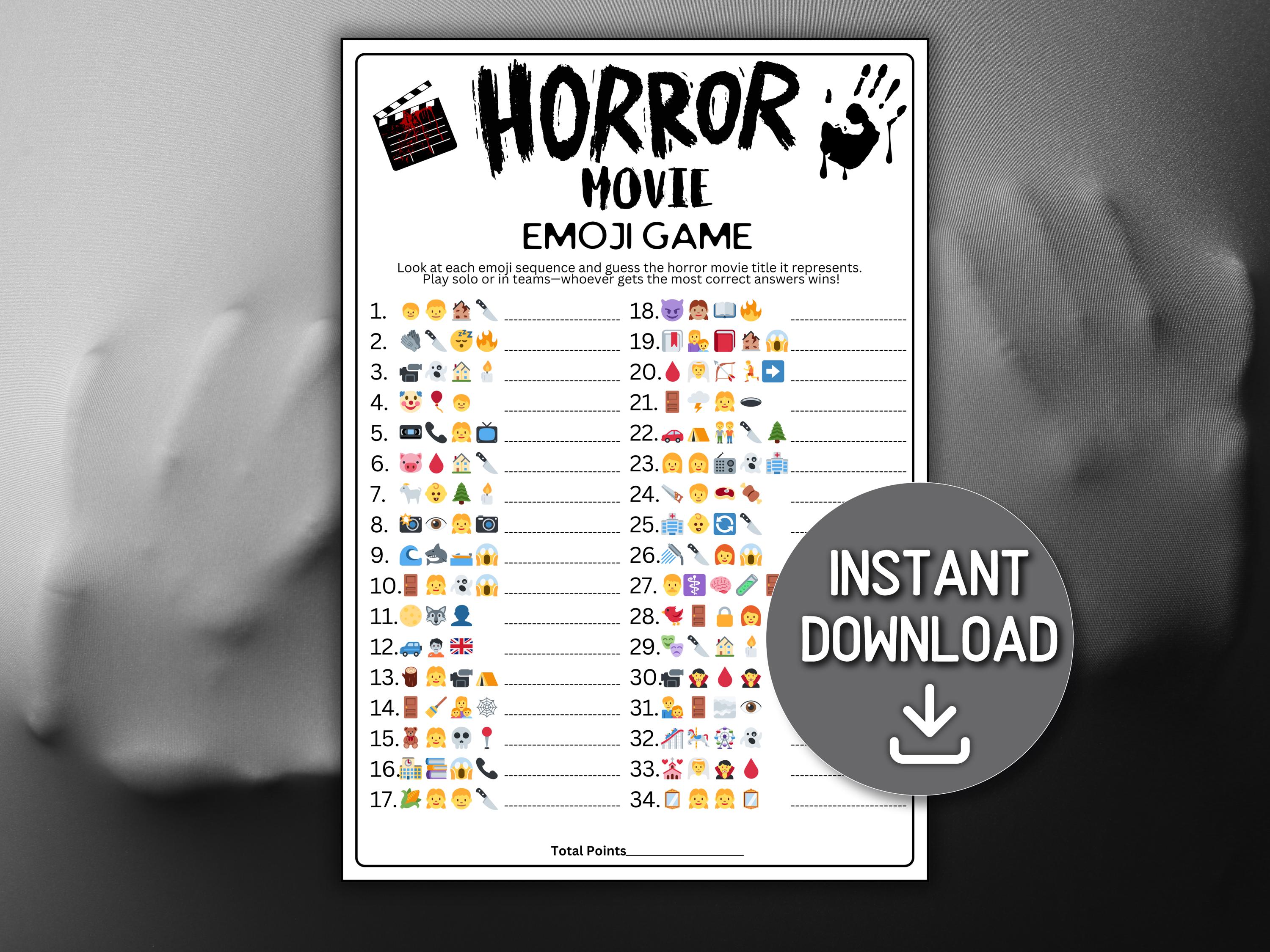 Horror Movie Emoji Game Printable, Halloween Movie Emoji Game Emoji ...