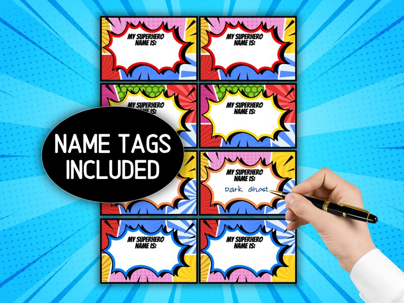 Whats Your Superhero Name | Party Games for Kids | Superhero Name Tags ...