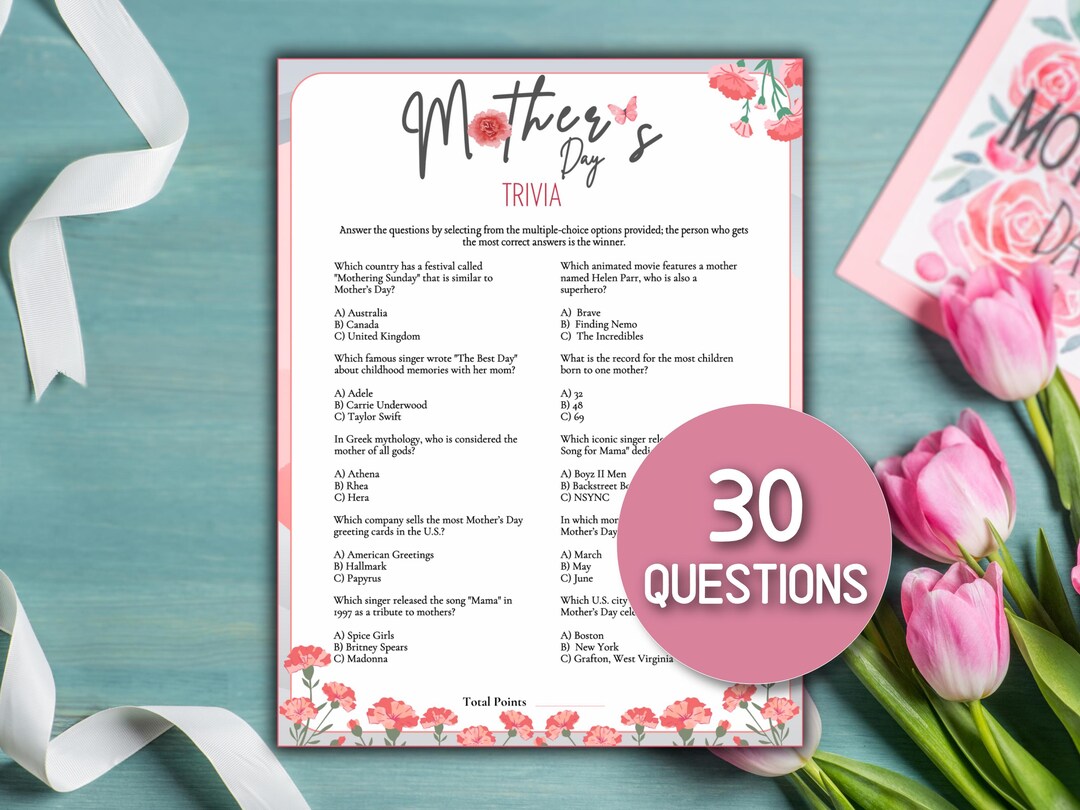 Mothers Day Trivia | Printable Mothers Day Quiz for Adults Teens ...