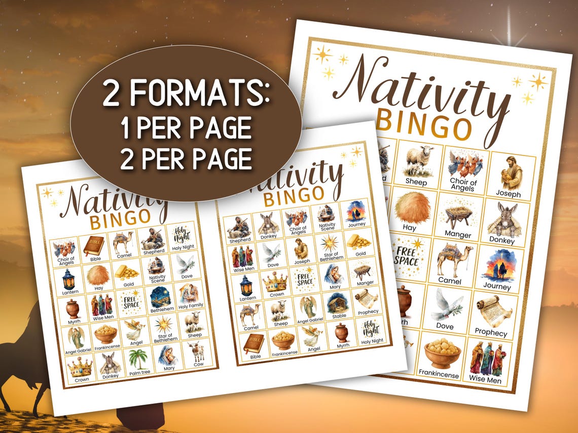 Nativity Bingo Game Printable, 50 Bingo Christmas Cards Christmas Bingo ...