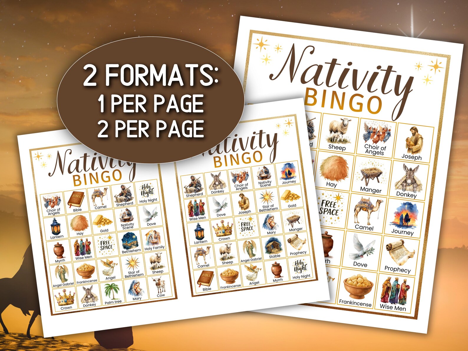 Nativity Bingo Game Printable, 50 Bingo Christmas Cards Christmas Bingo ...