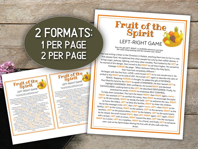 Fruit of the Spirit Game Left Right, Bible Games for Renewal Bible ...