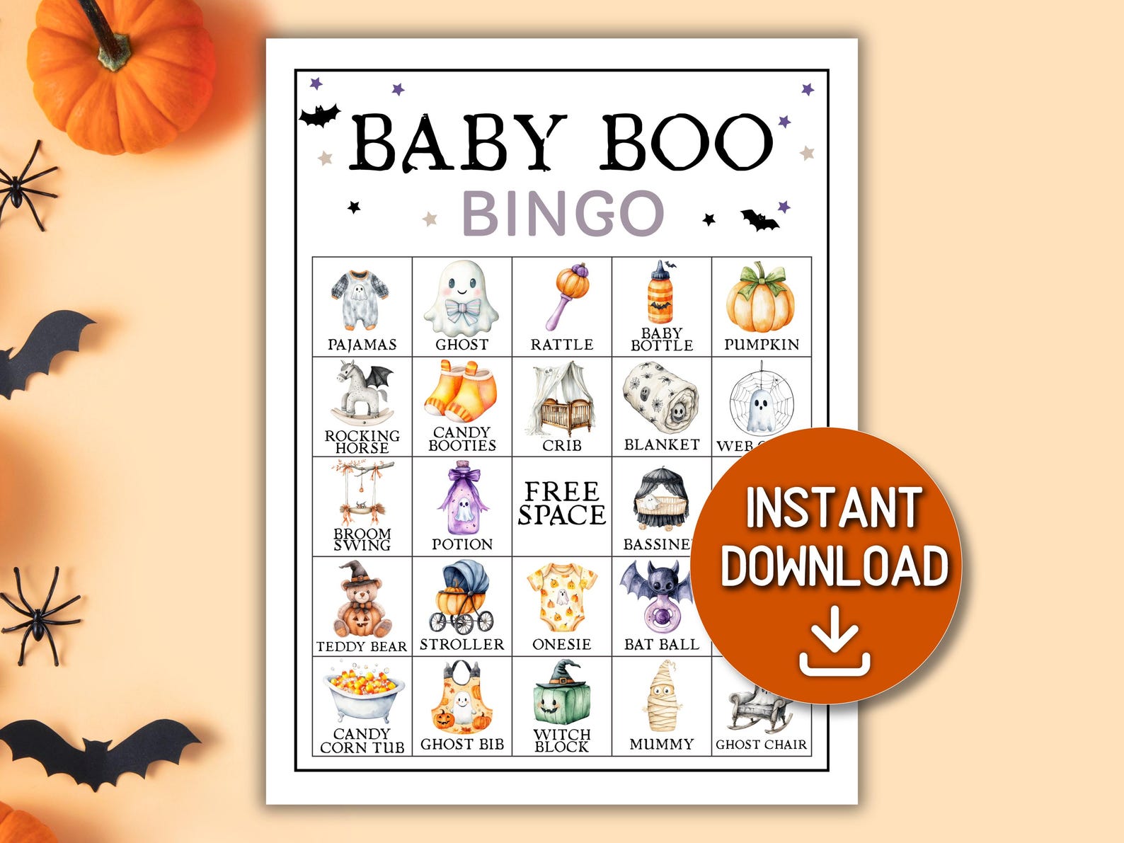 Baby Boo Bingo Halloween Baby Shower Game Little Pumpkin Printable ...