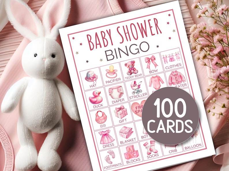 Baby Shower Girl Bingo Printable, Instant Download 100 Baby Bingo Cards ...