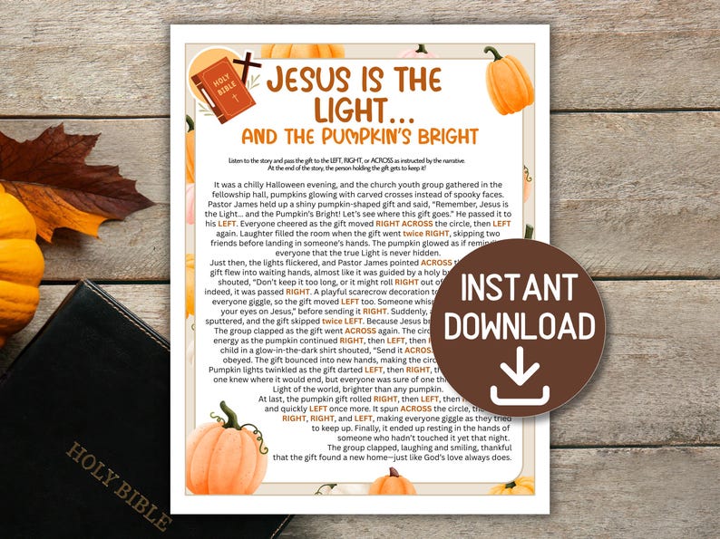 Pass the Pumpkin Bible Left Right Printable, Church Autumn Fall ...