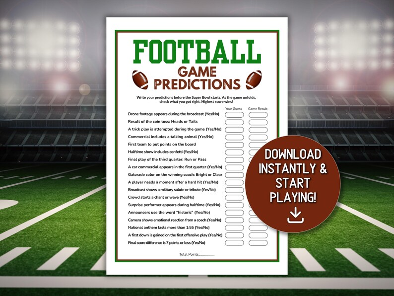 Football Predictions Game Day Printables, Gameday Prediction Print ...
