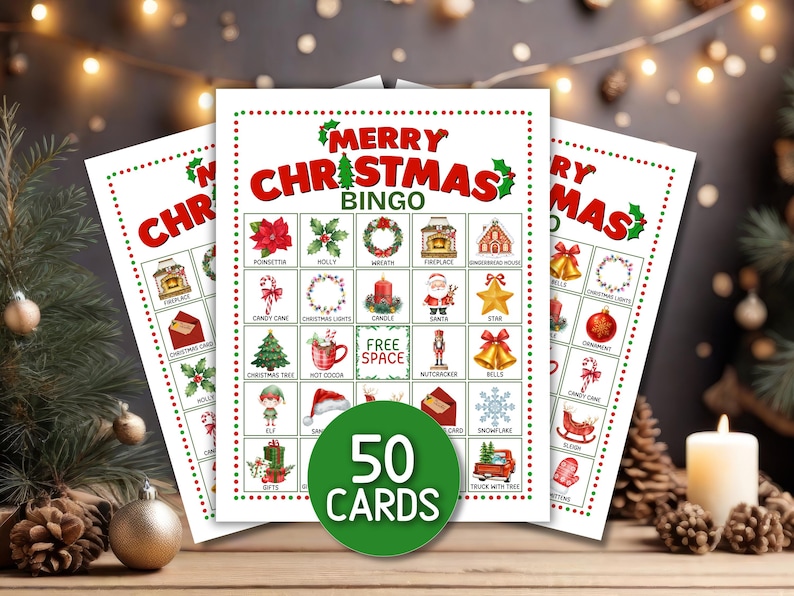 Merry Christmas Bingo for 50 Cards Pdf Instant Download Xmas Classroom ...