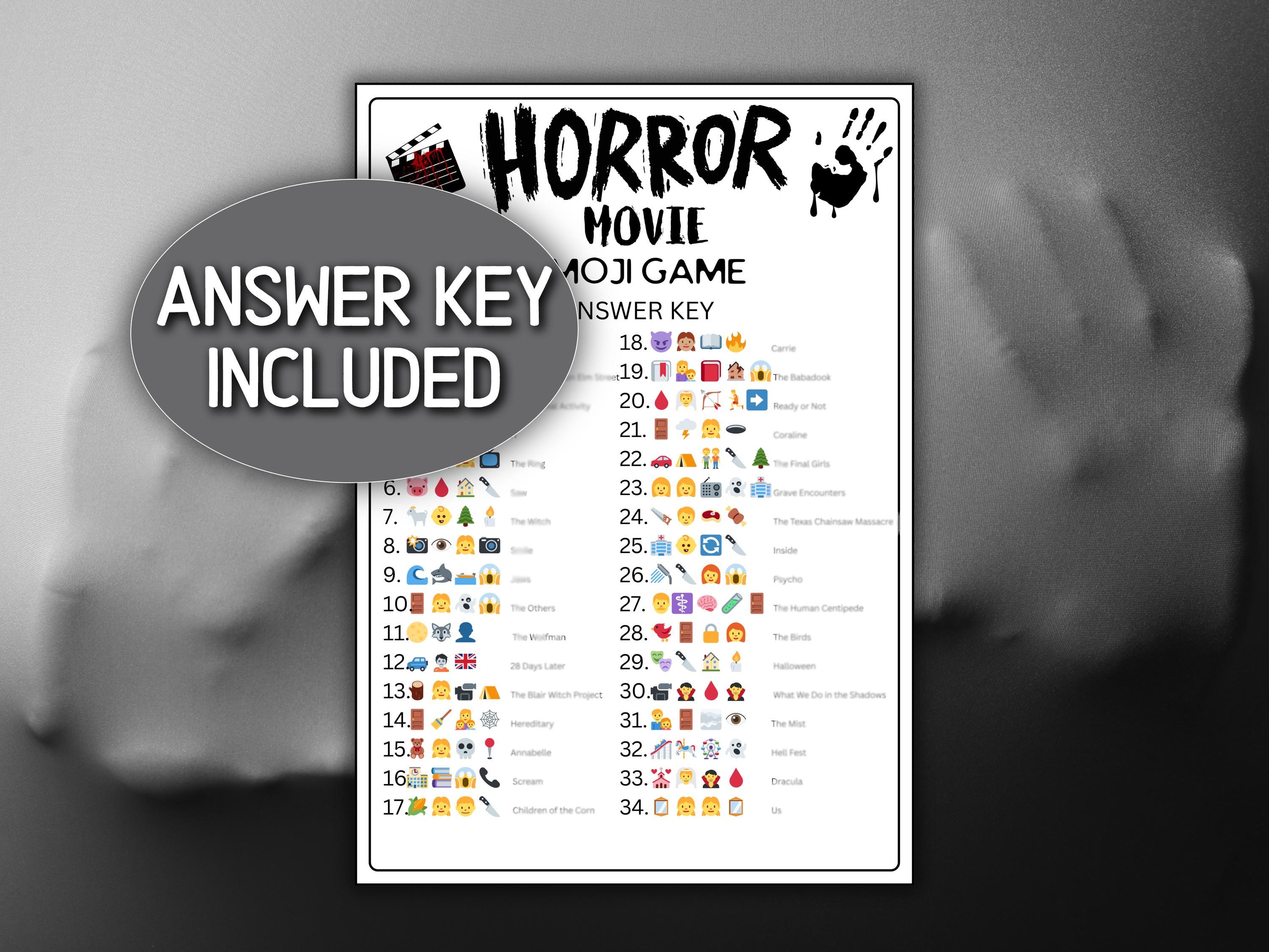 Horror Movie Emoji Game Printable, Halloween Movie Emoji Game Emoji ...