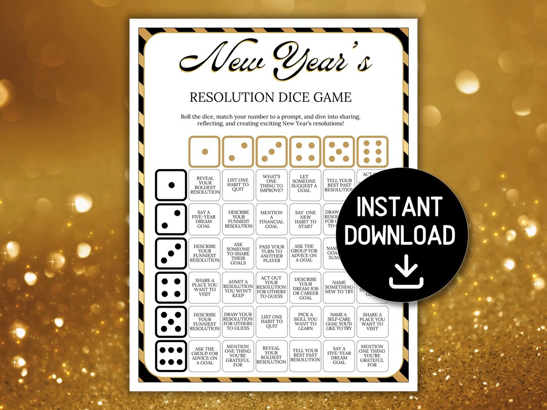 New Years Eve Dice Printable, Game Resolution Icebreaker Conversation ...