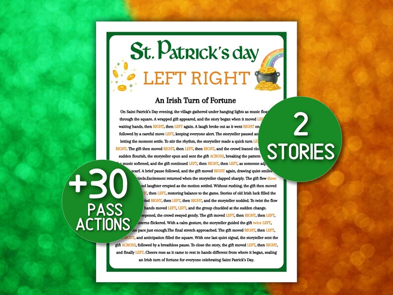 St Patricks Day Left Right Game Printable, 2 Stories, Irish Pass the ...