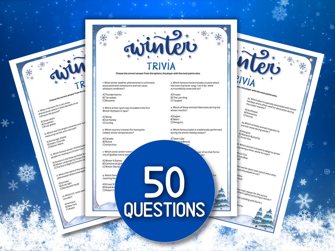Winter Trivia Game, January Quiz Snow Day Activity Winter Wonderland ...