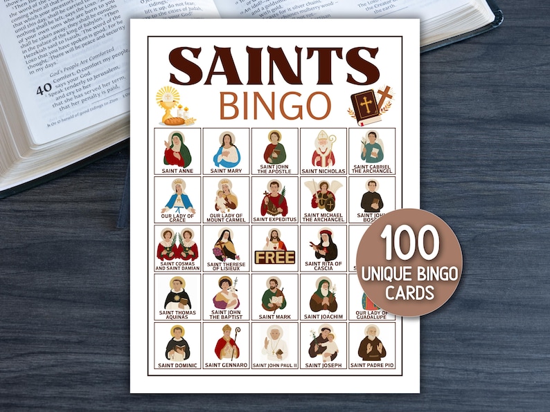 Catholic Saint Bingo 100 Unique Printable, All Saints Day Bingo Cards ...