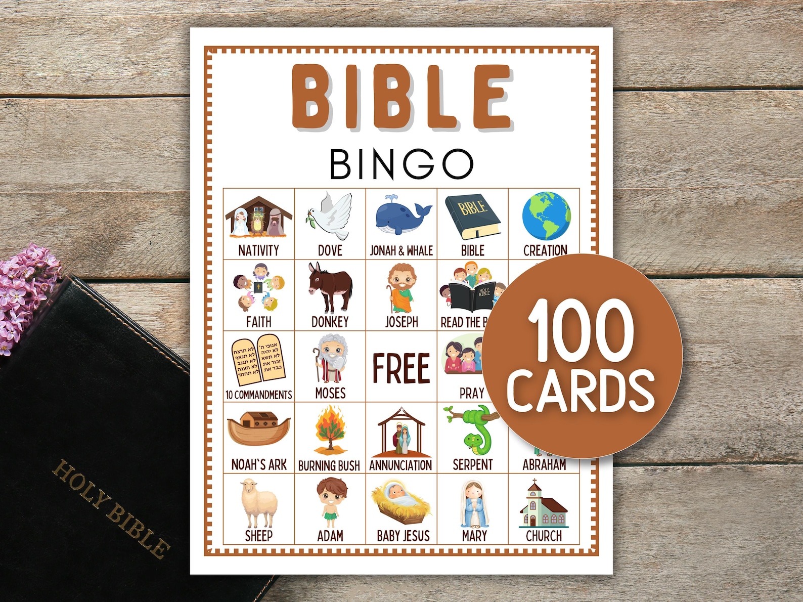 100 Bible Bingo Cards Printable, Bible Activity for Kids Sunday School ...