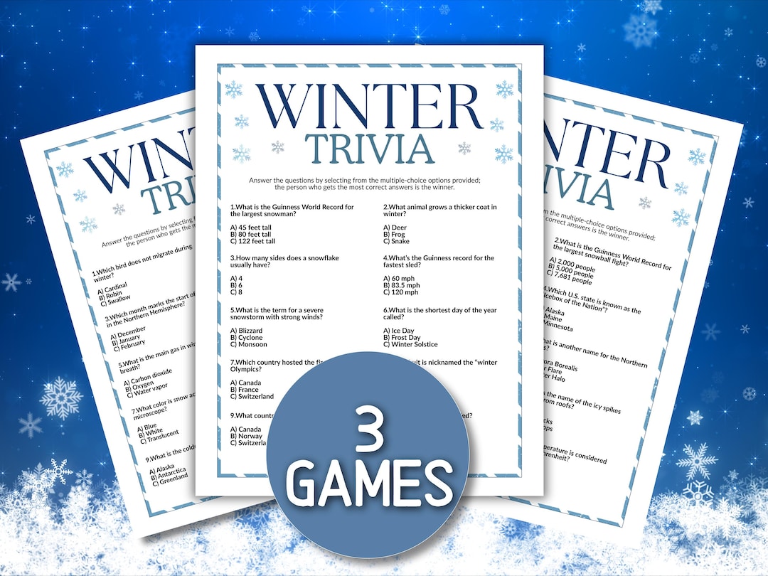 Winter Trivia Game Printable Party Games Office Family Holiday Xmas ...