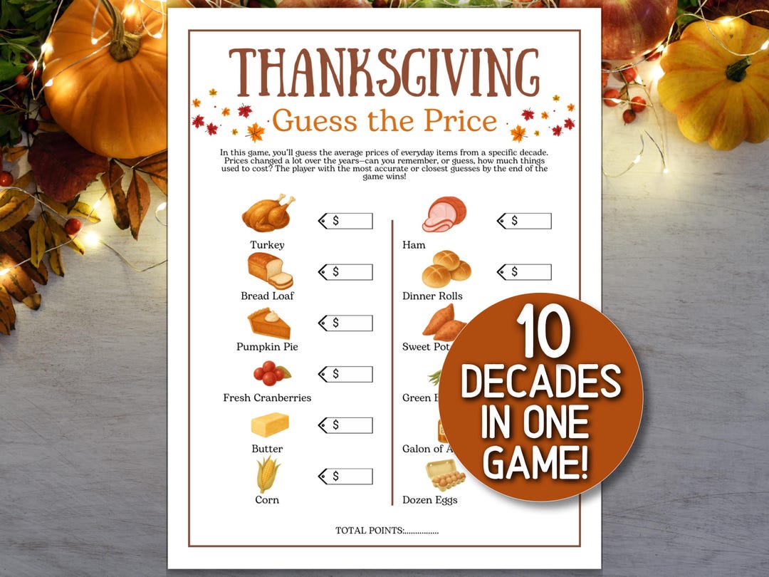 Thanksgiving Price is Right Printable, Friendsgiving Guess the Right ...