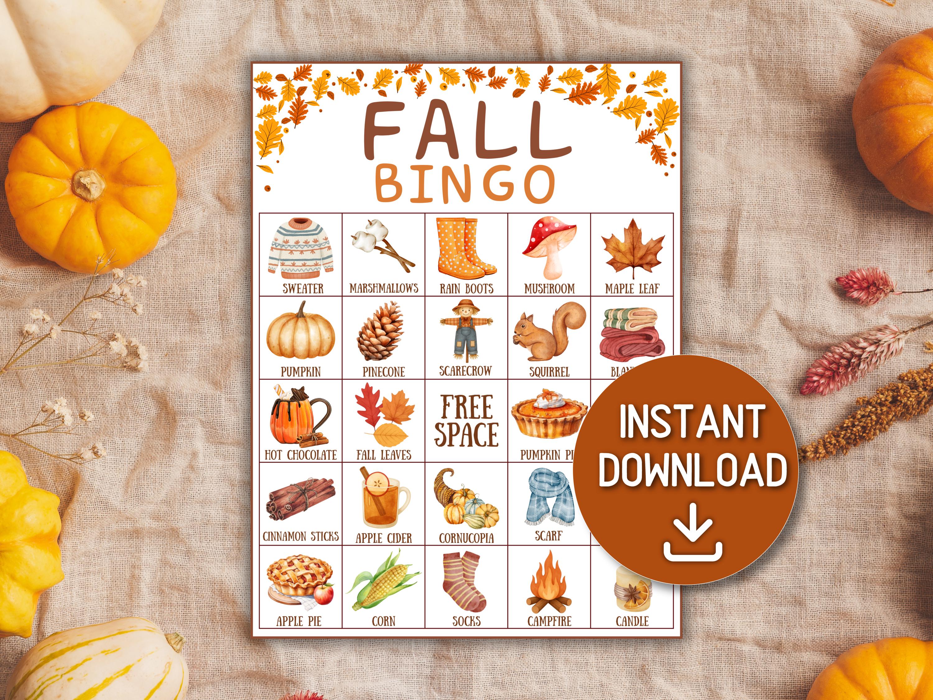 Fall Bingo Cards Printable, Bingo Cards Autumn Bingo Kids & Adults Fall ...
