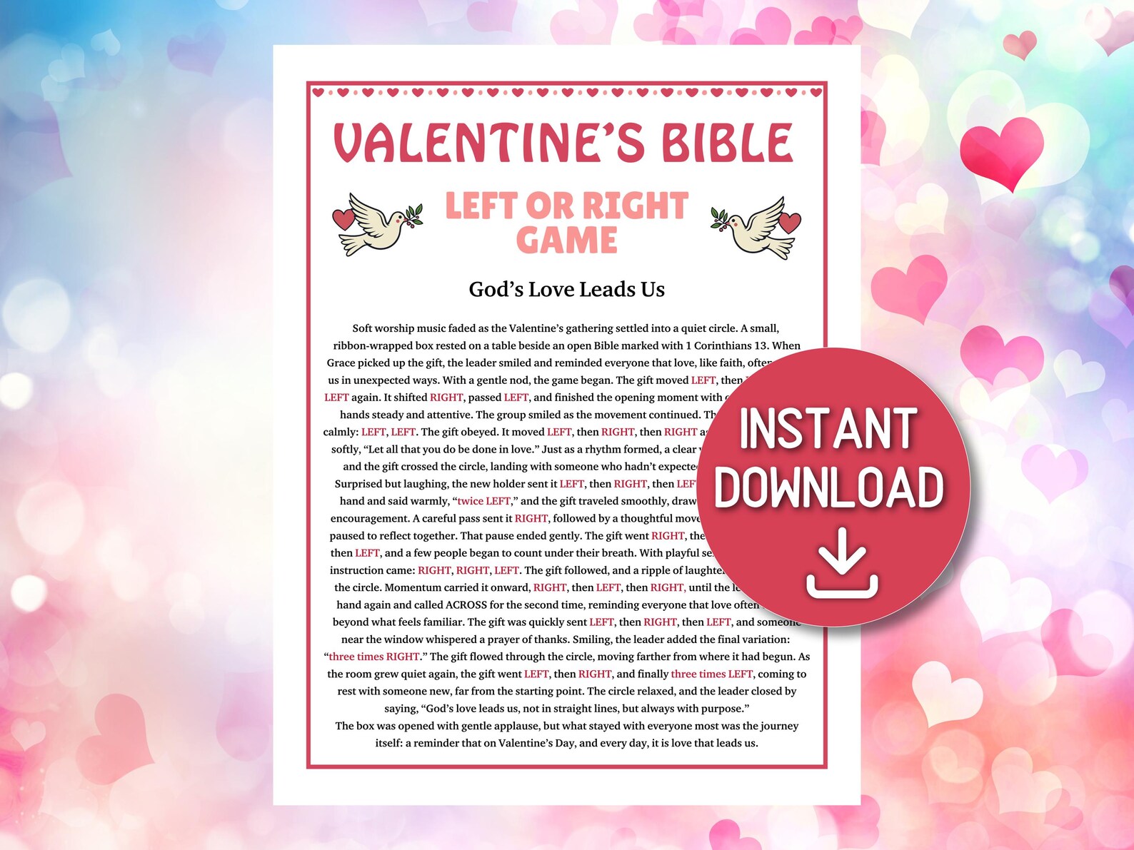Left Right Game Valentine Christian Games for Church Seniors Valentines ...