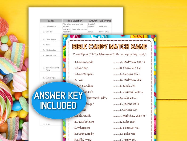 Bible Candy Match Game Printable, Bible Verse Candy Match Game With ...