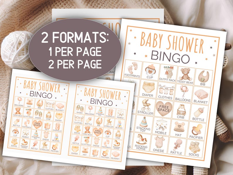 Baby Shower Bingo With Cards Neutral, Baby Bingo for 100 People Brown ...