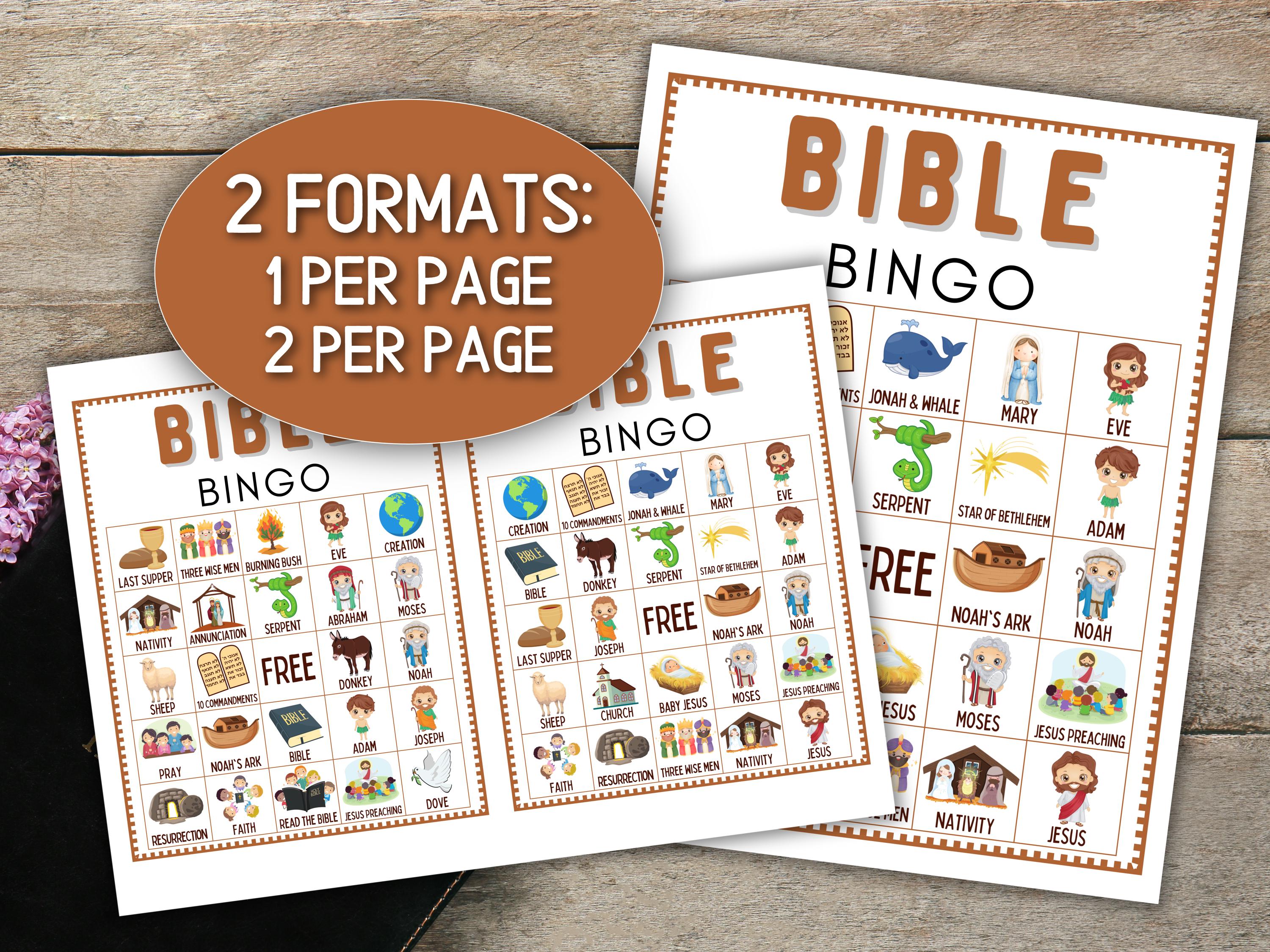 100 Bible Bingo Cards Printable, Bible Activity for Kids Sunday School ...