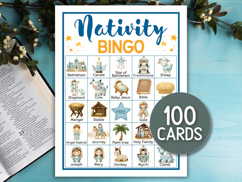 Nativity Bingo Printable, 100 Christmas Game for Kids Teen Family ...