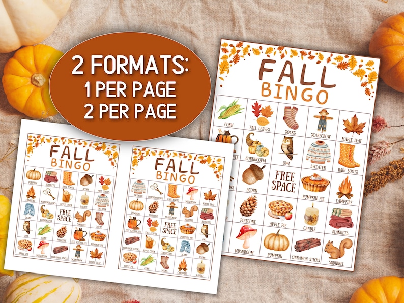 Fall Bingo Cards Printable, Bingo Cards Autumn Bingo Kids & Adults Fall ...