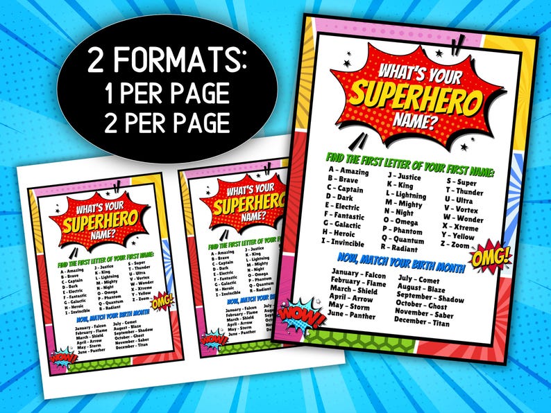 Whats Your Superhero Name | Party Games for Kids | Superhero Name Tags ...