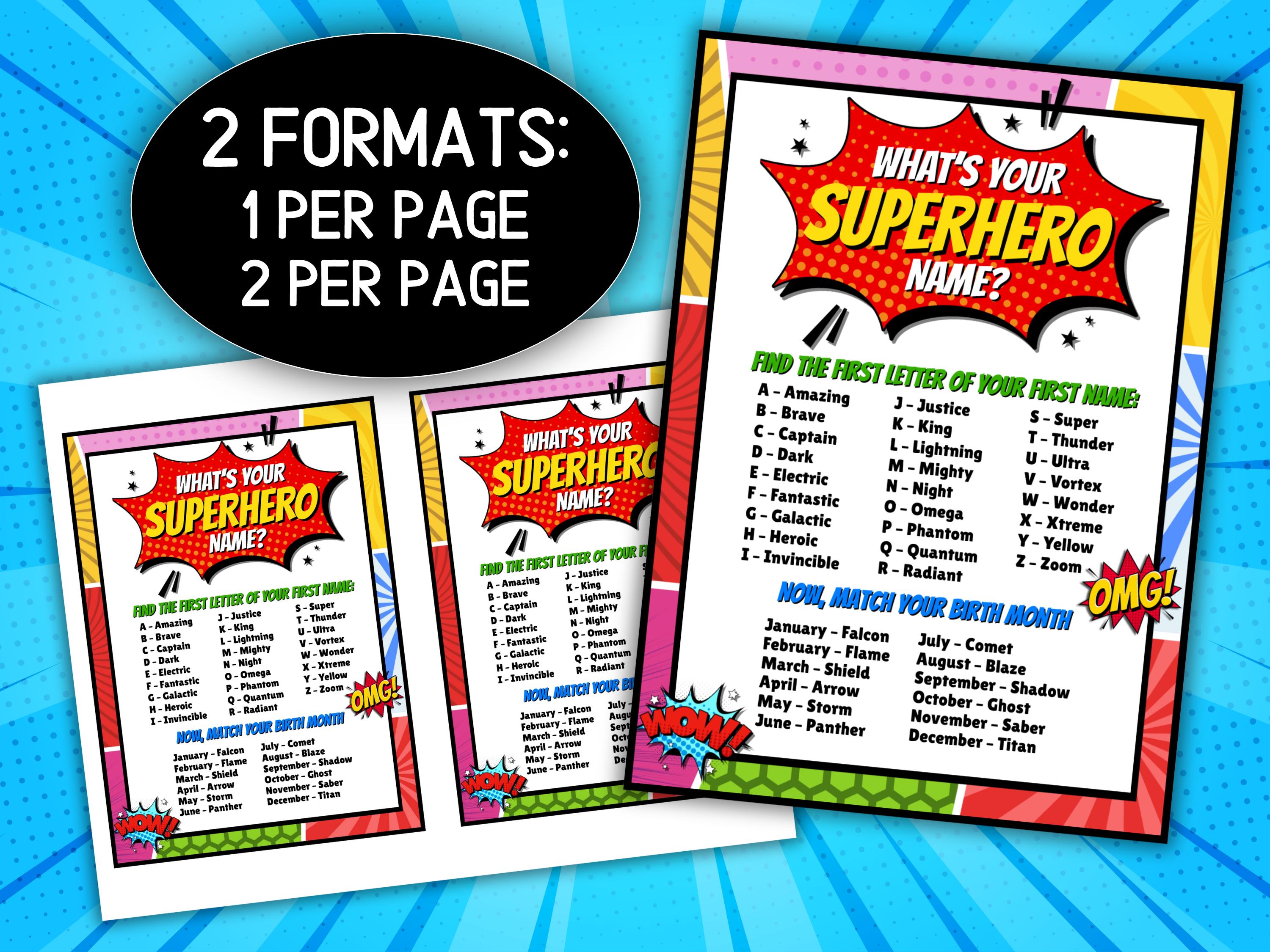 Whats Your Superhero Name | Party Games for Kids | Superhero Name Tags ...