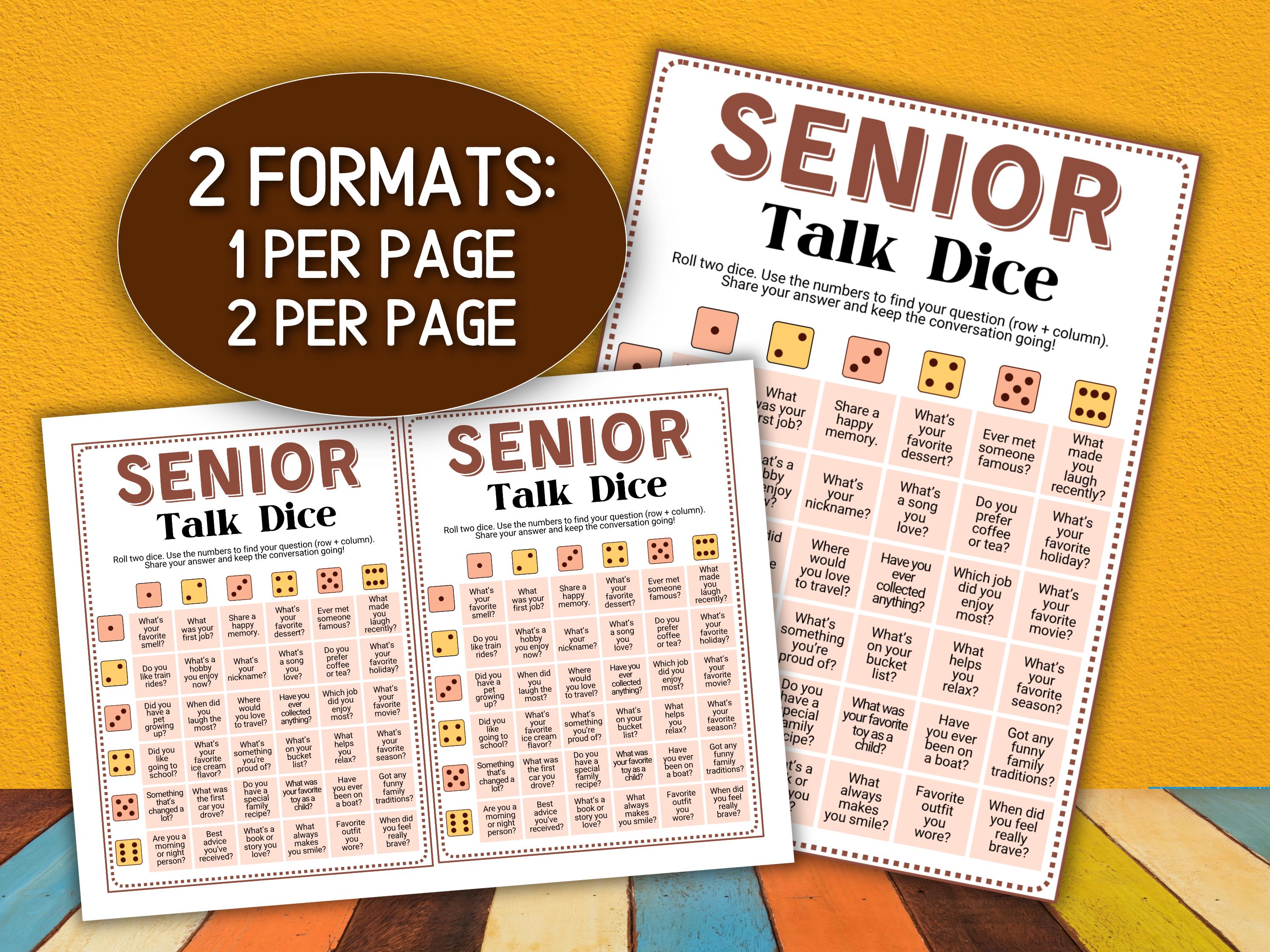 Senior Citizens Game Printable, Conversation Dice Icebreaker Elderly ...