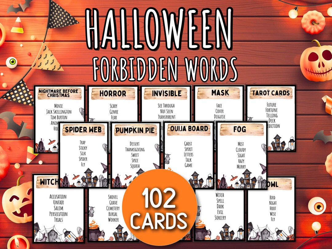 Halloween Forbidden Words Printable, Cards Game Remote Icebreakers ...