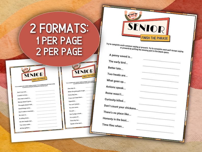 Senior Finish the Phrase Game: Printable Brain Teaser (PDF Download ...