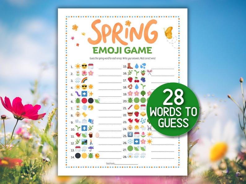 Spring Emoji Game Printable Quiz Springtime Theme Trivia Party Games ...