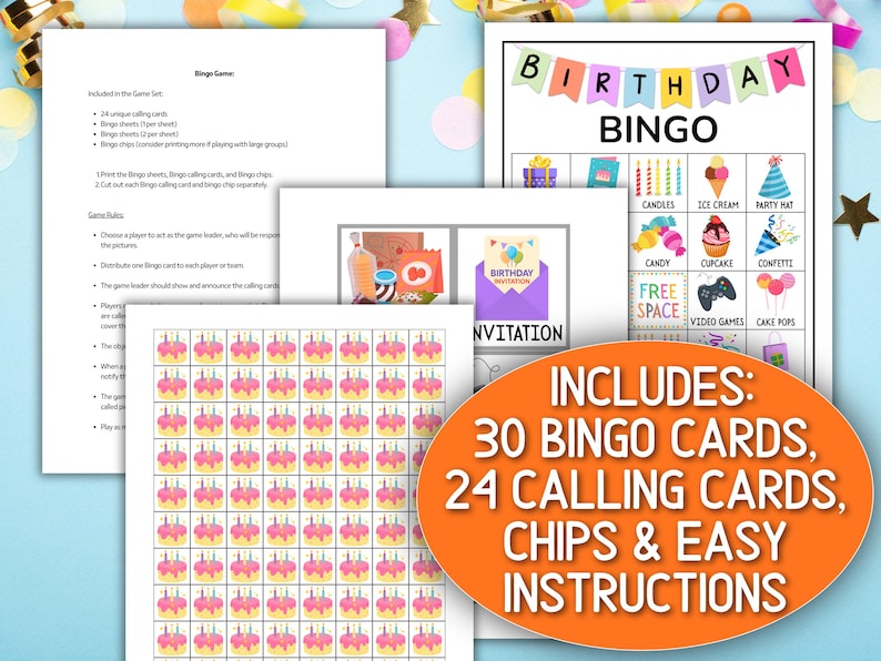 30 Birthday Bingo Printable, Party Games With Pictures Kids Boy Girl ...