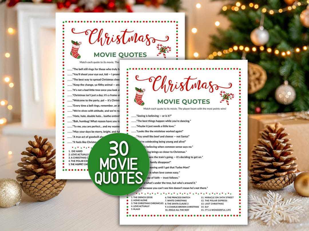 Christmas Movie Quote Trivia Game, Xmas Match up Movies Quotes ...