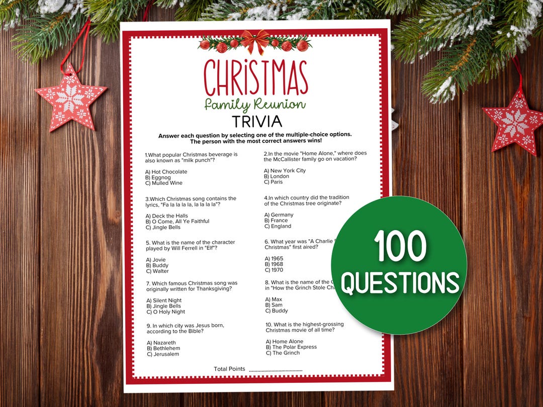 Christmas Trivia Game, Printable Christmas Game Family Reunion Games ...
