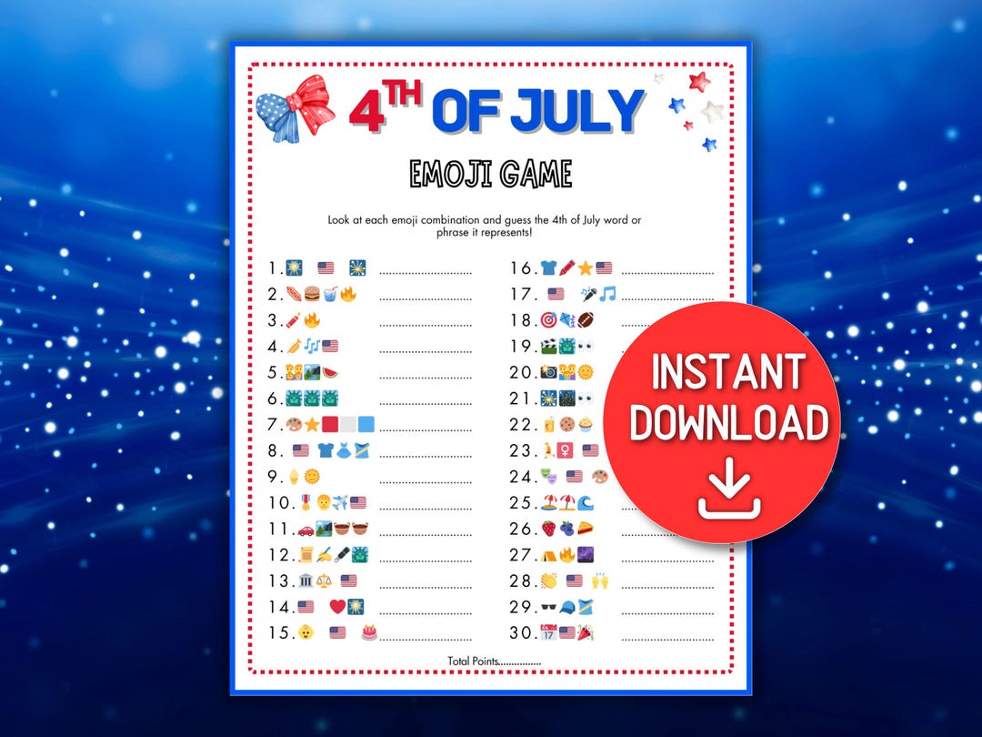 4th of July Emoji Game Printable, Instant Download Independence Day ...