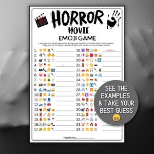 Horror Movie Emoji Game Printable, Halloween Movie Emoji Game Emoji ...