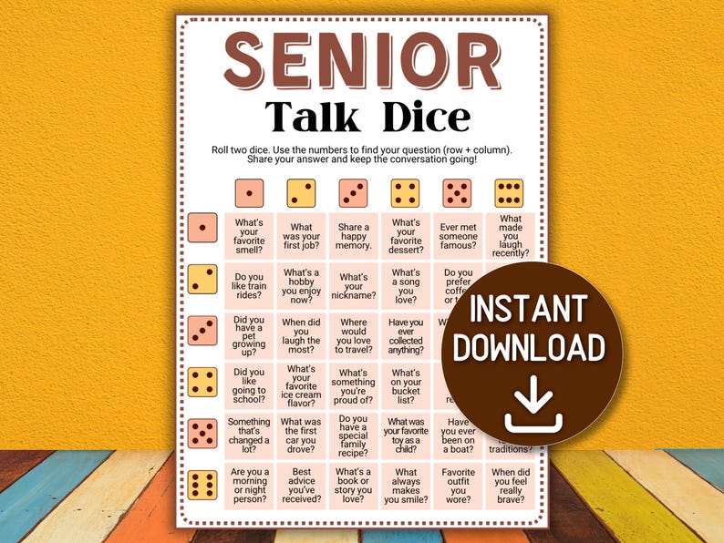 Senior Citizens Game Printable, Conversation Dice Icebreaker Elderly ...