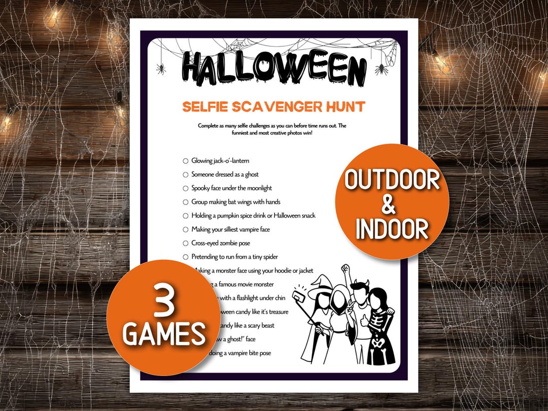 Halloween Selfie Scavenger Hunt Game, Printable Indoor & Outdoor Party ...