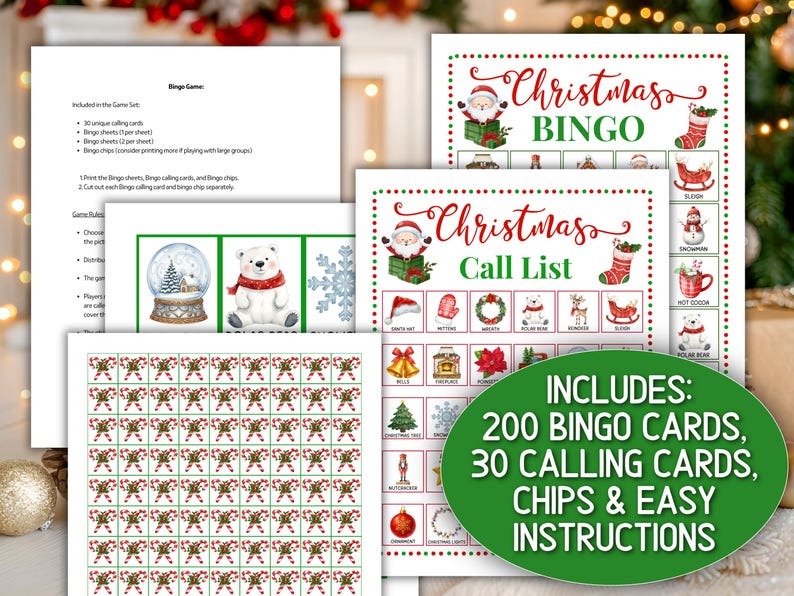 Christmas Bingo 200 Cards Printable, Merry Christmas Bingo Holiday ...