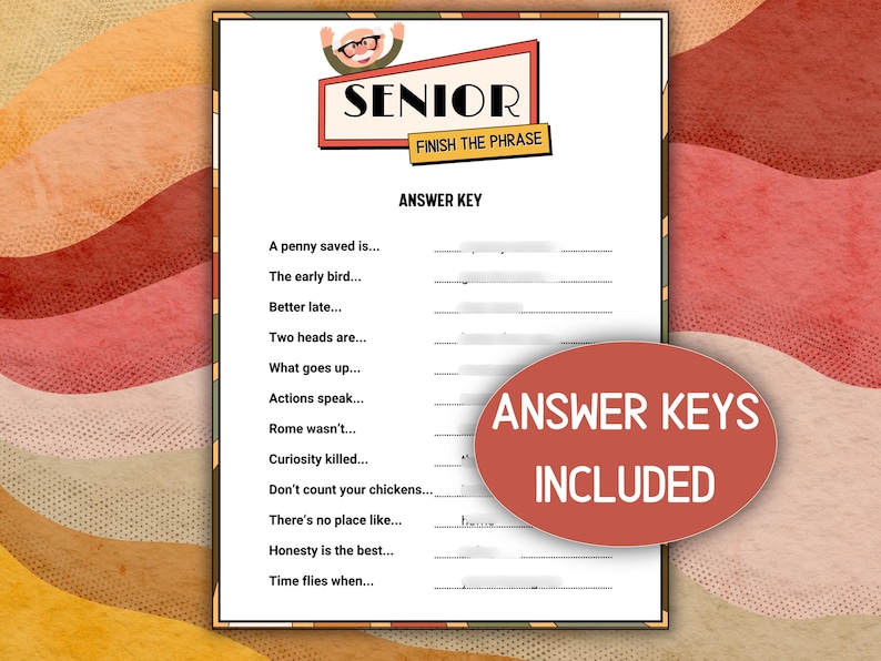 Senior Finish the Phrase Game: Printable Brain Teaser (PDF Download ...