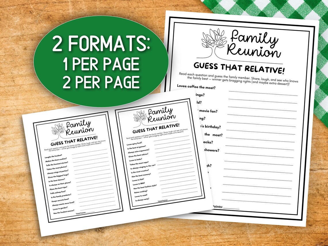 Family Reunion Guess That Relative Printable Games for Families ...
