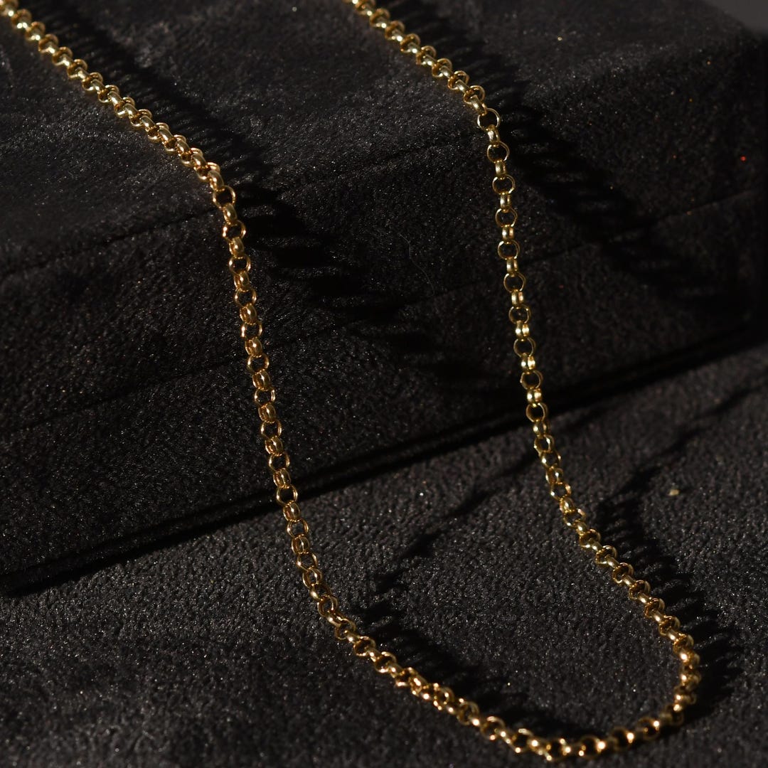 14K Solid Gold Rolo Chain, 21 Inch Real 14K Gold Rolo Cable Chain ...