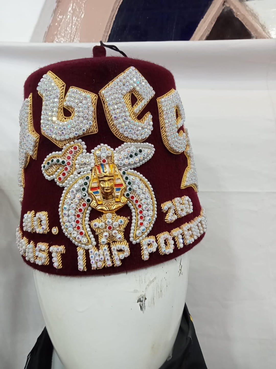 Custom Shriner Fez Hat With Rhinestone Embroidery, Bullion Underlay ...