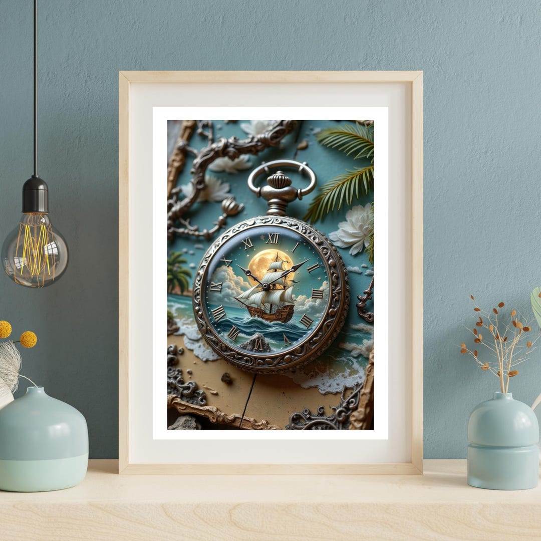 Vintage Nautical Pocket Watch Digital Art | Instant Download Printable ...