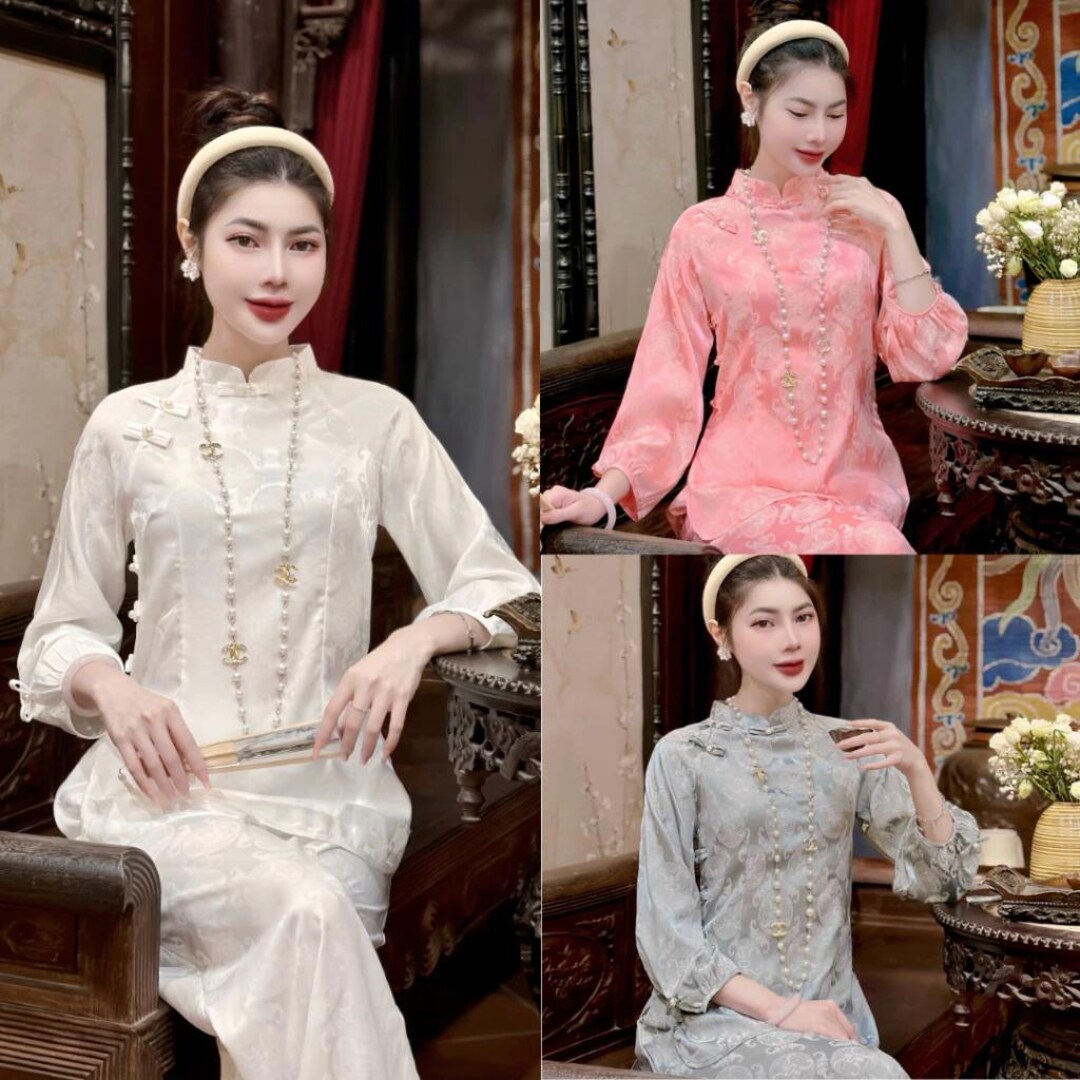 Pre-made Ao Dai Viet Nam, Buddhist Temple Outfit Set, Soft Korean Silk ...