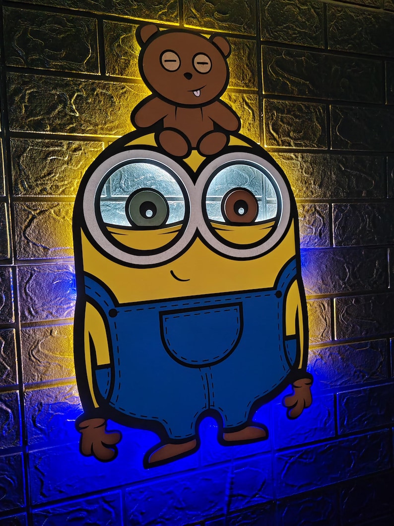 Minions Inspired Neon Lamp - Handmade Wooden Night Light - Custom Kids ...