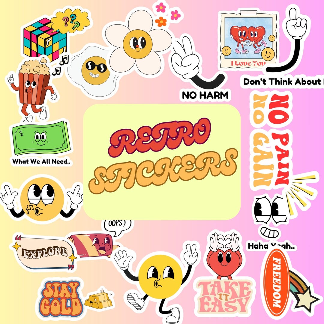 Retro Digital Stickers, Printable Transparent Stickers, Y2K Stickers ...