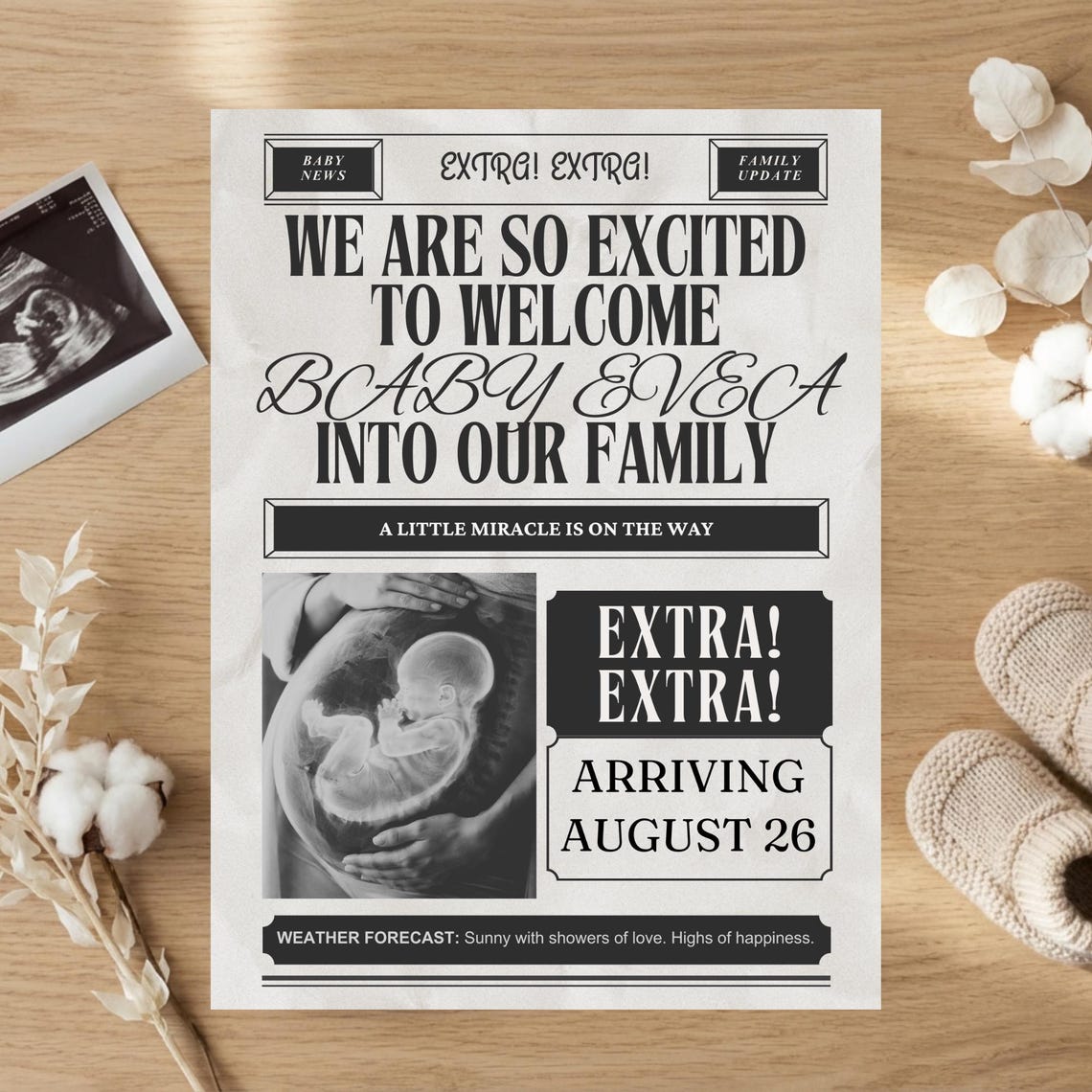 Baby Arrival Newspaper Template | Editable Canva Announcement | Newborn ...