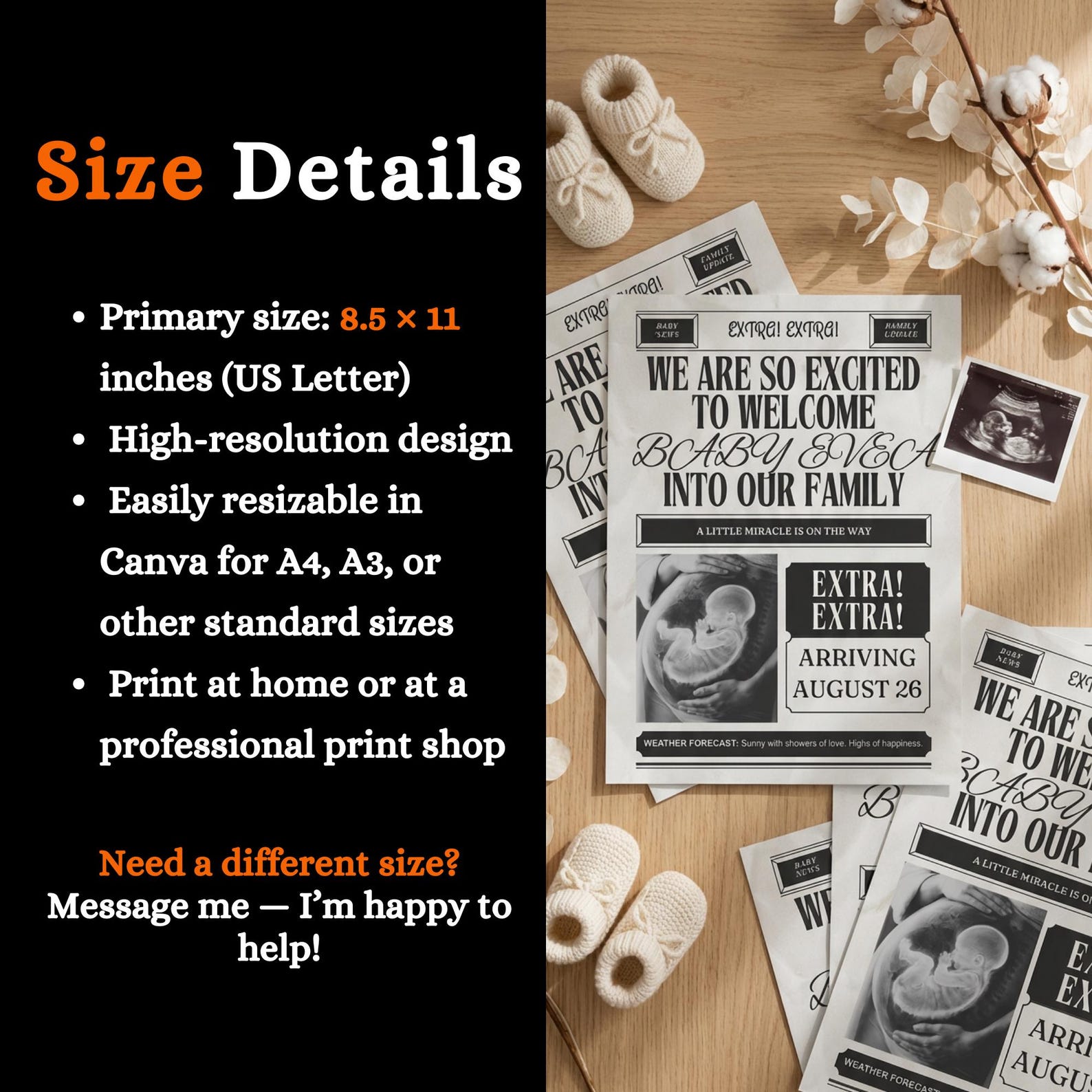 Baby Arrival Newspaper Template | Editable Canva Announcement | Newborn ...
